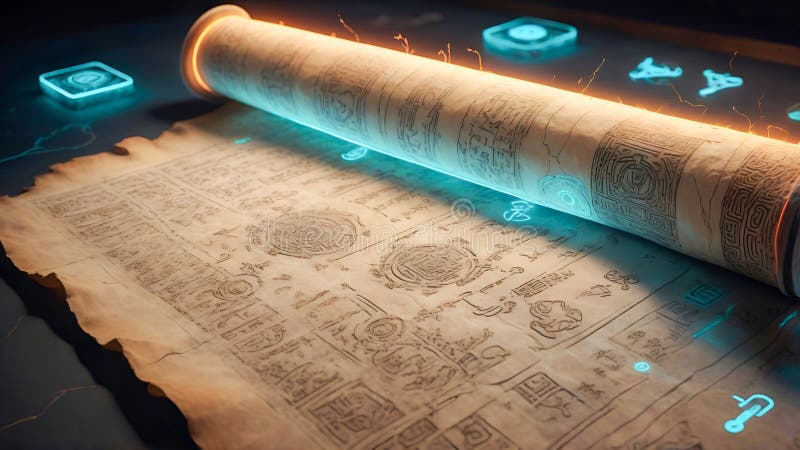 A Closeup of a Worn, Ancient Scroll, Partially Overlaid with Augmented ...