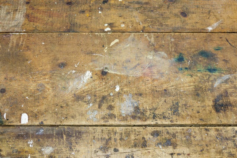 Worn Wooden Workbench Surface with Scratches, Paint and Other Si Stock ...