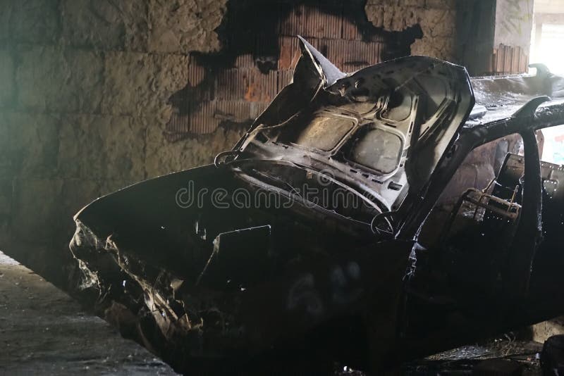 Closeup of a Wrecked Car in a Junkyard Stock Image - Image of ...