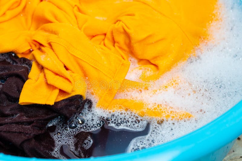 Hands Washing Yellow Color Clothes Stock Photo - Image of soft, basin ...