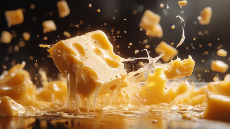 Closeup of Yellow Cheese Cube Splashing Stock Illustration ...