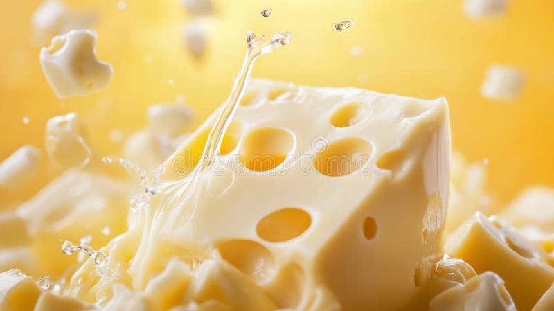 Closeup of Yellow Cheese Cubes with Water Splash Stock Illustration ...