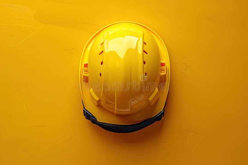 Closeup of Yellow Construction Safety Helmet on Yellow Background Top ...