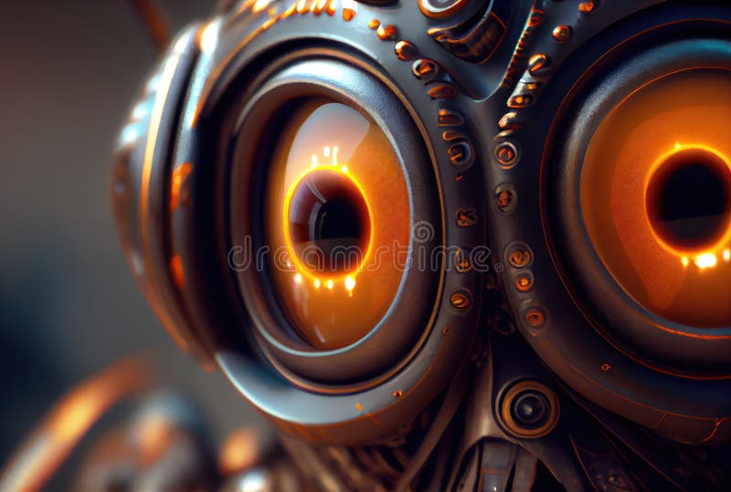 Closeup of Yellow Robot Eyes with Metallic Structure Background ... Closeup of Yellow Robot Eyes with Metallic Structure Background ...