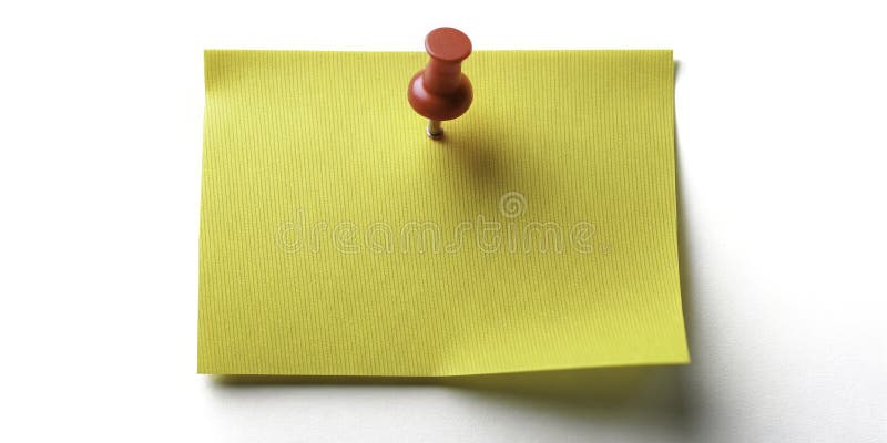 CloseUp Yellow Sticky Note with Red Push Pin on Transparent Background ...