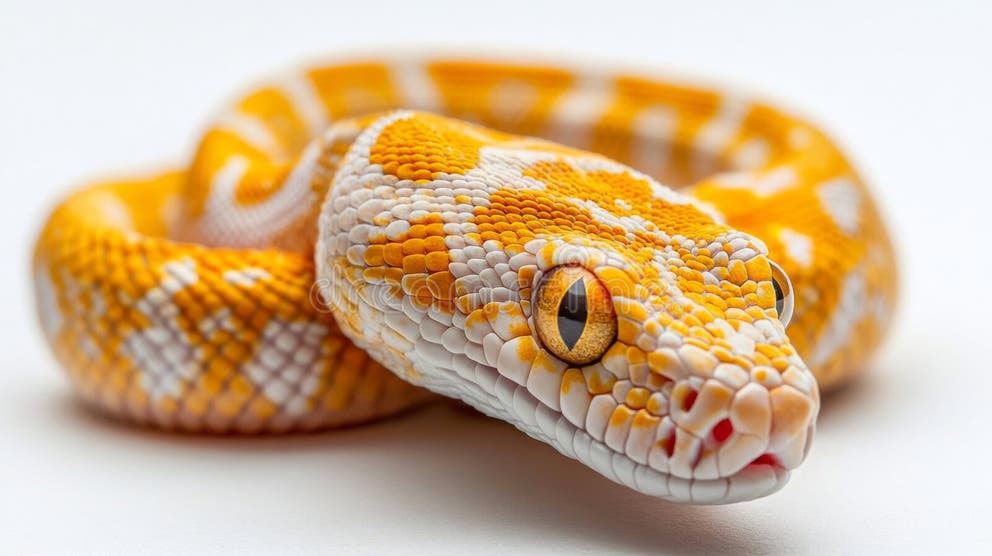 Closeup of a Yellow and White Snake on White Background Stock ...