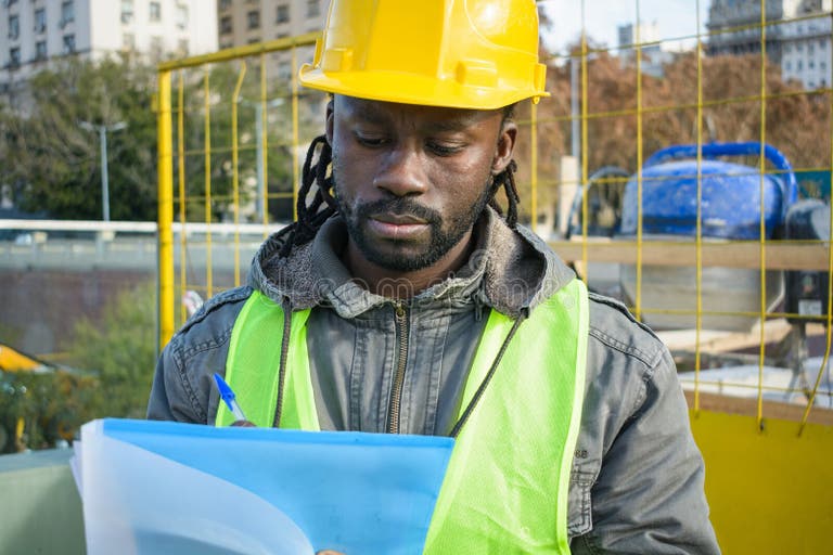 Closeup of Young African Engineer Man Standing at His Work Focused ...