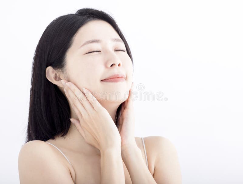 Closeup Young Beauty Face with Clean Fresh Skin Stock Photo - Image of ...