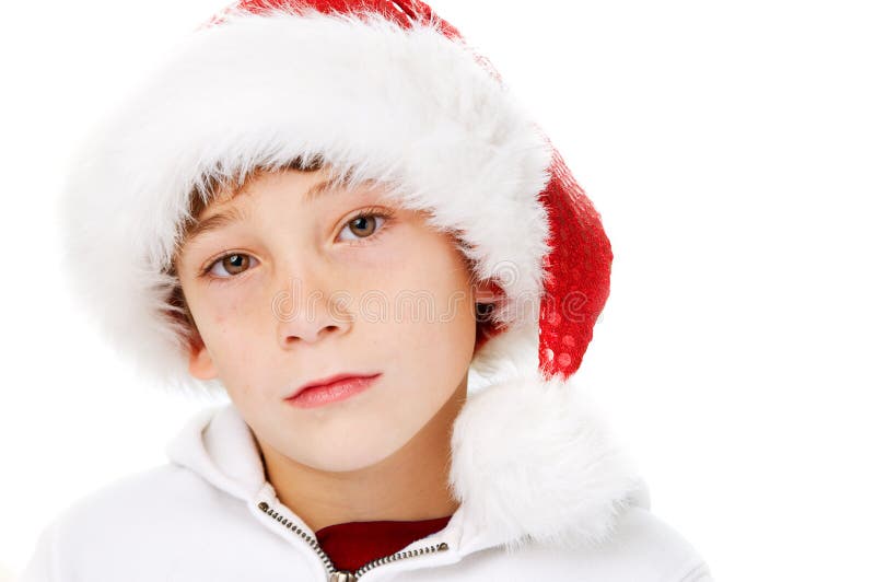 Closeup Of A Young Boy In A Santa Hat Stock Image - Image of sweet ...