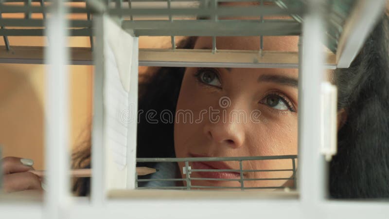 Closeup of Young Architect Face Inspect House Model Construction ...