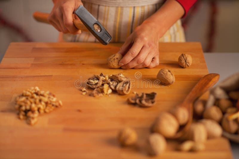 Closeup on Young Housewife Chopping Walnuts Stock Photo - Image of ...