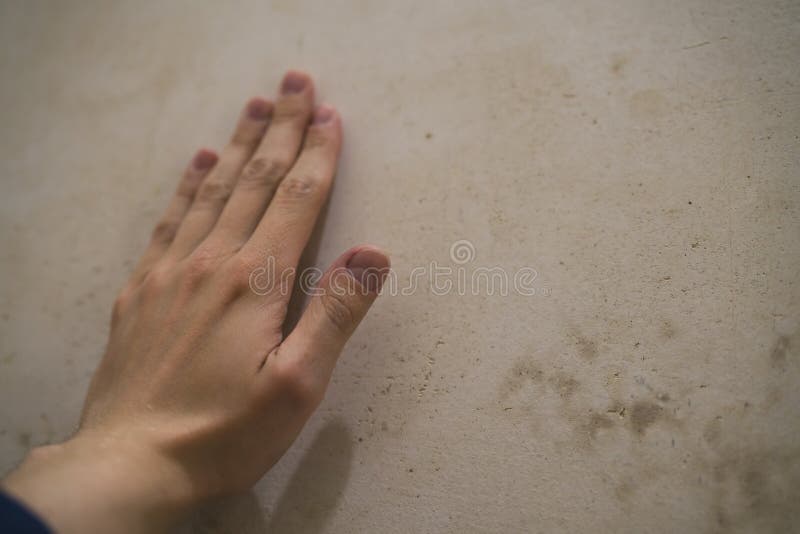 Closeup Young Man Hand Touching Plastered Wall Stock Image - Image of ...