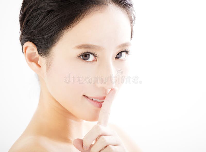 Closeup of Young Woman with Beautiful Smile and Perfect Skin Enjoying ...