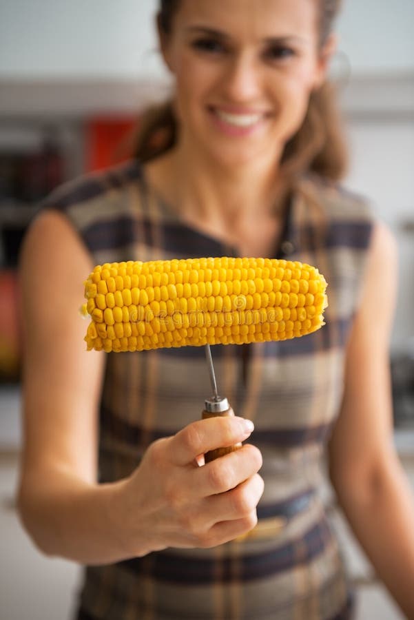 Closeup on Young Woman Showing Boiled Corn Stock Photo - Image of corn ...