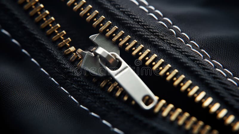 Closeup of Zipper on Black Fabric, AI Stock Image - Image of sewing ...
