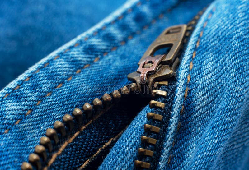 Closeup of Zipper in Blue Jeans. Zipper with Lock Stock Photo - Image ...