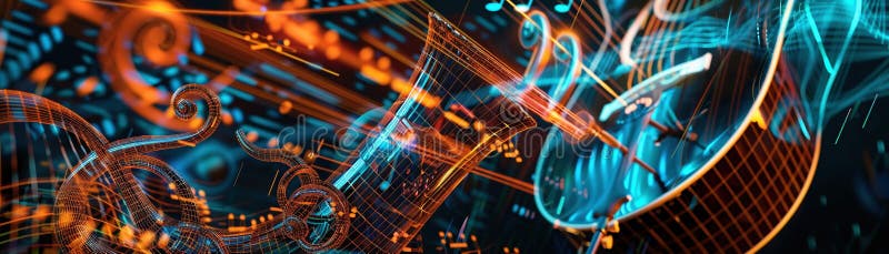 CloseupA Dynamic Wireframe Mesh Composition of Musical Notes and Sound ...