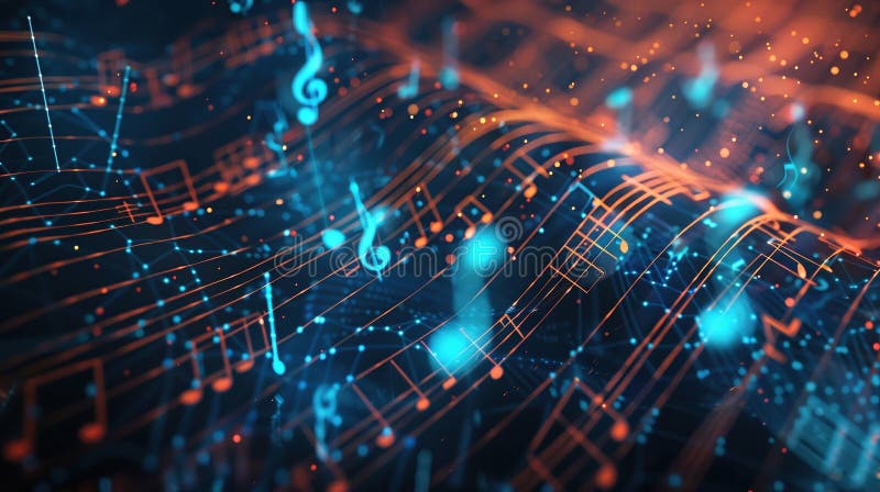 CloseupA Dynamic Wireframe Mesh Composition of Musical Notes and Sound ...