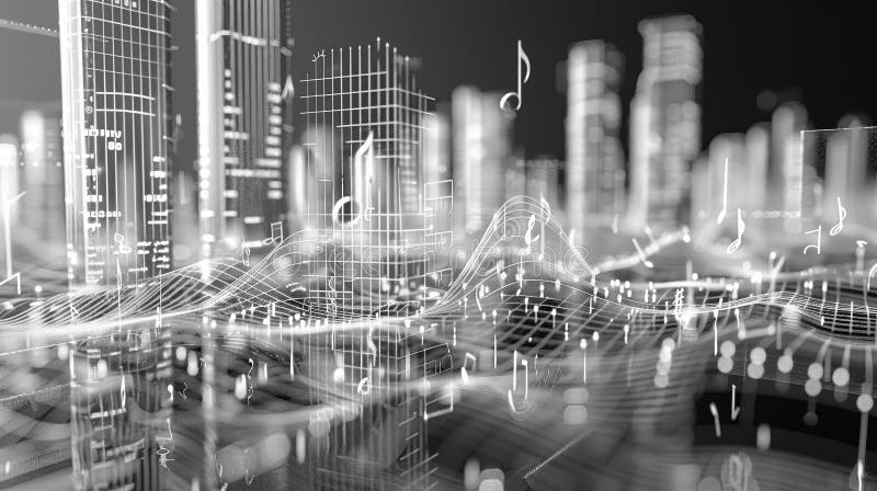 CloseupA Dynamic Wireframe Mesh Composition of Musical Notes and Sound ...