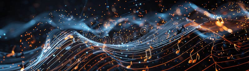 CloseupA Dynamic Wireframe Mesh Composition of Musical Notes and Sound ...