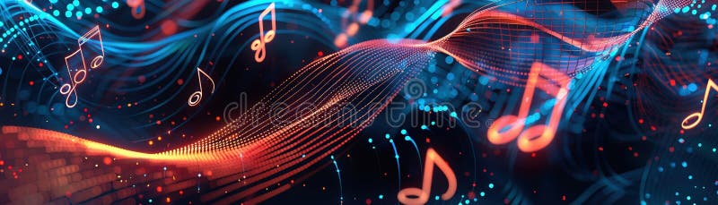 CloseupA Dynamic Wireframe Mesh Composition of Musical Notes and Sound ...