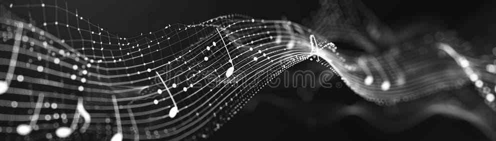 CloseupA Dynamic Wireframe Mesh Composition of Musical Notes and Sound ...