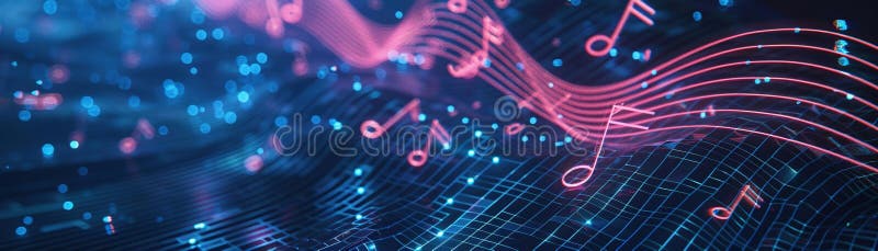 CloseupA Dynamic Wireframe Mesh Composition of Musical Notes and Sound ...