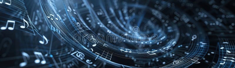 CloseupA Dynamic Wireframe Mesh Composition of Musical Notes and Sound ...