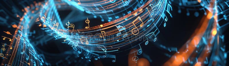 CloseupA Dynamic Wireframe Mesh Composition of Musical Notes and Sound ...