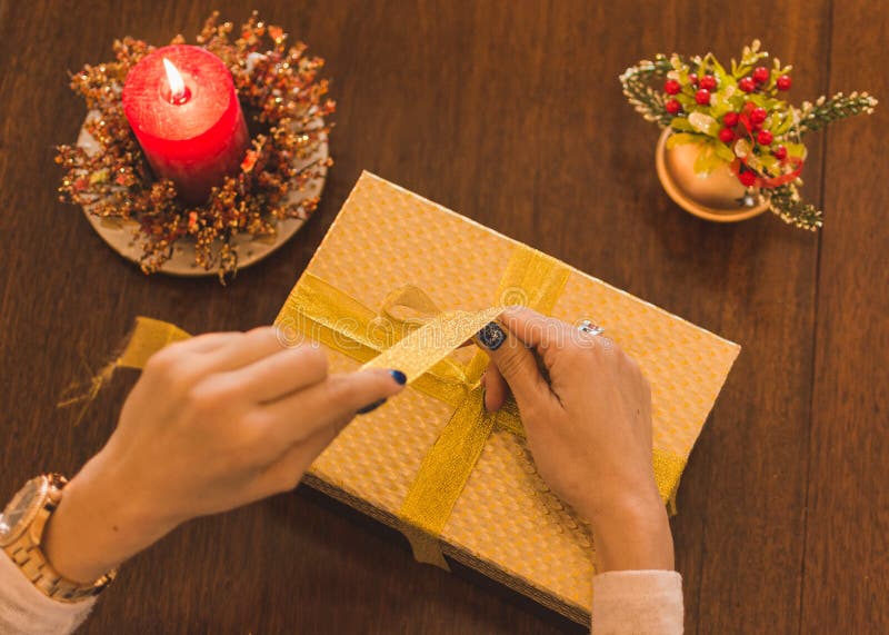 Closing Christmas Present Overhead Stock Image - Image of happy ...