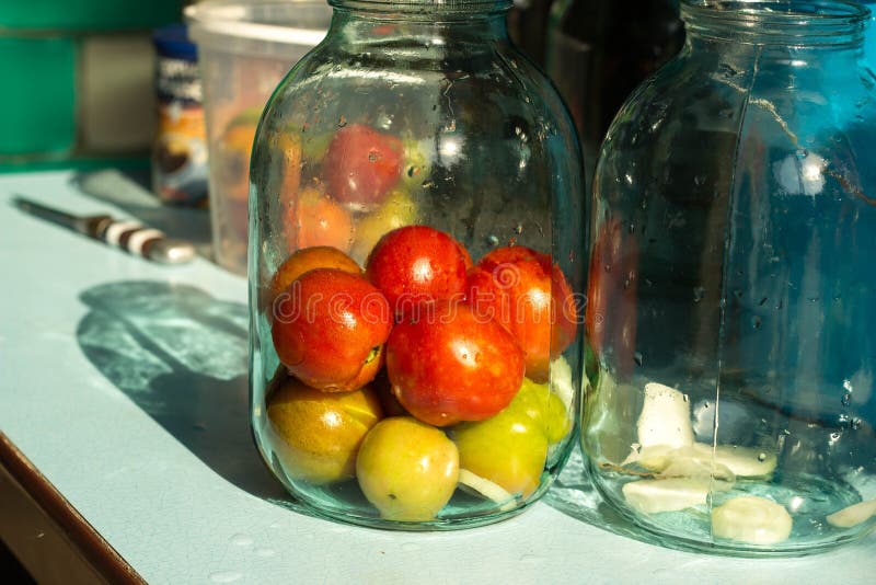 Closure of Conservation on the Table with Tomatoes, Sun Stock Image ...
