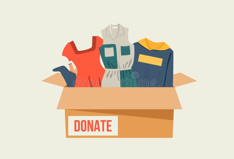 Cloth Donation Box with Different Clothes Stock Vector - Illustration ...