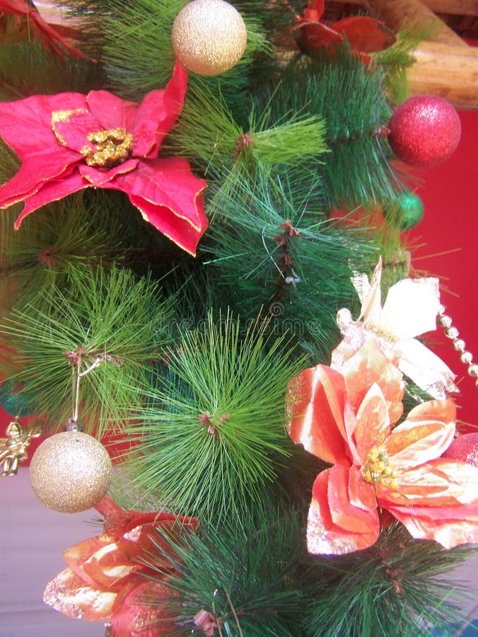 Cloth Flowers and Artificial Tree Decorations Stock Image - Image of ...