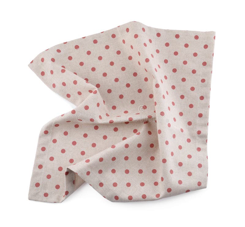 Cloth Kitchen Napkin with Polka Dot Pattern Isolated on White, Top View ...