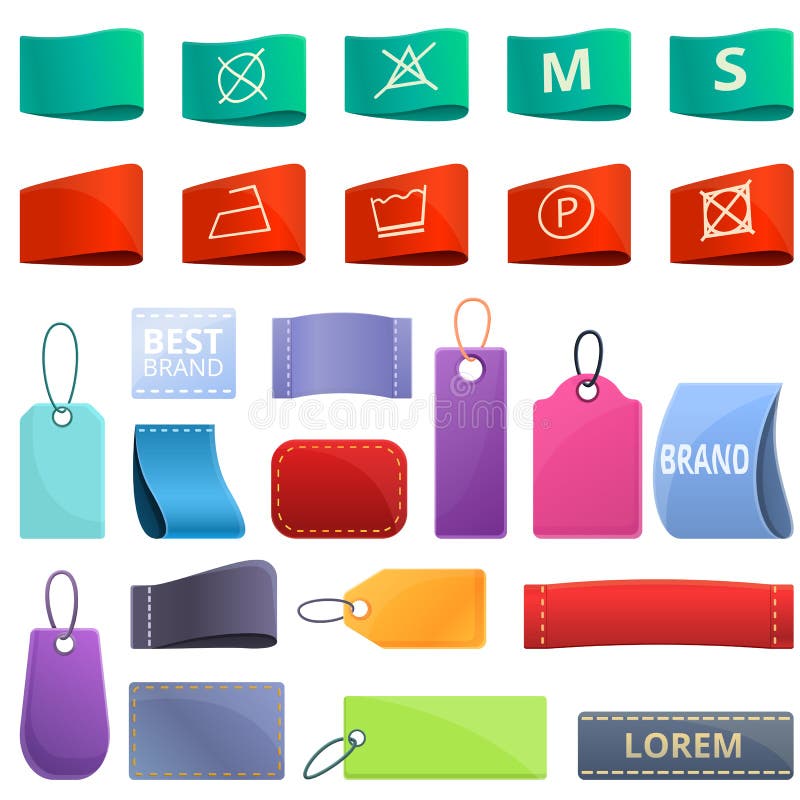 Cloth Label Icons Set, Cartoon Style Stock Vector - Illustration of ...