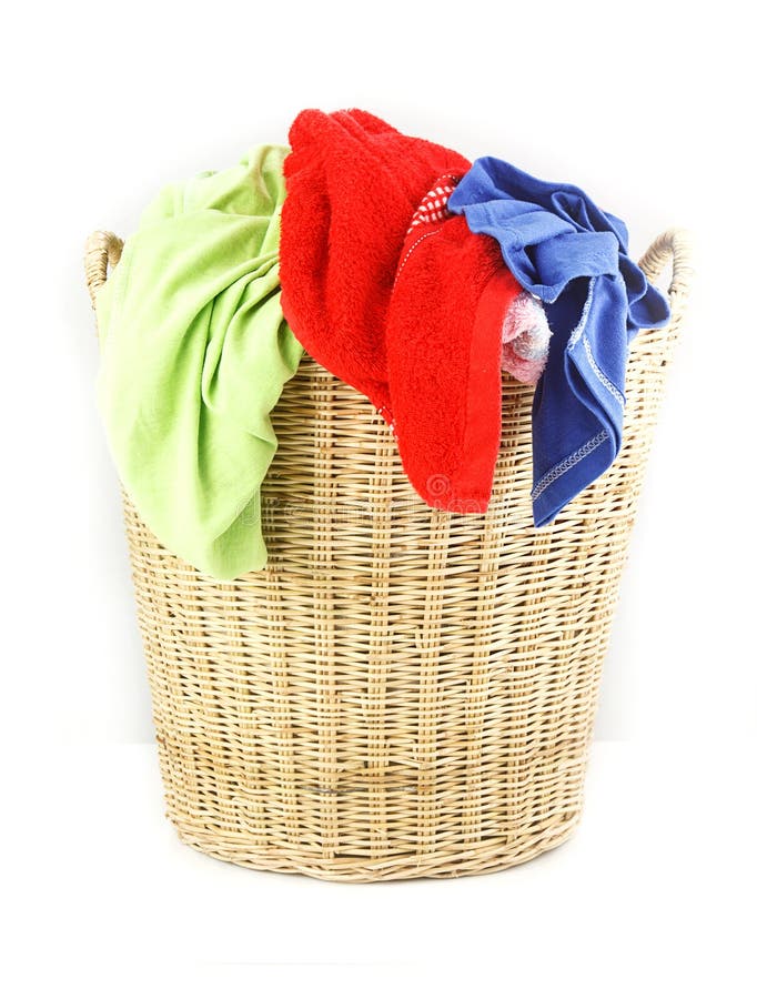 Cloth in Laundry Wicker Basket Stock Photo - Image of textile, heap ...