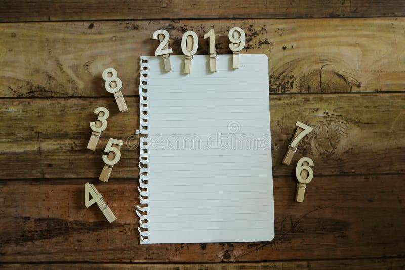 Cloth Pin with Number of Year 2019 and a Piece of Blank Paper. Copy ...