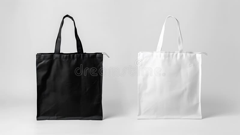 Cloth Tote Bag with Handle Isolated on White. Template of Black and ...