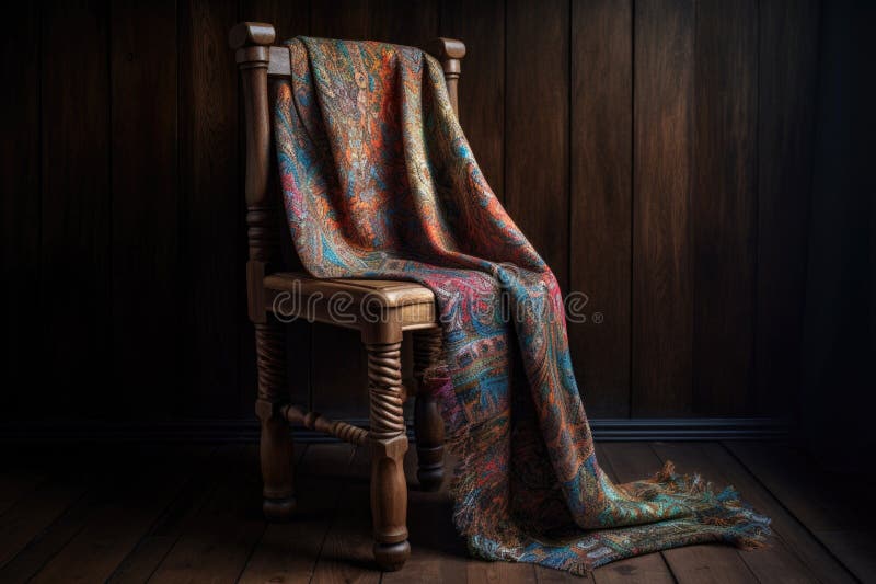 Cloth, with Vibrant and Intricate Pattern, Draped Over Wooden Chair ...