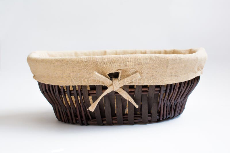 Cloth and Wicker Oval Basket Front View Stock Photo - Image of craft ...