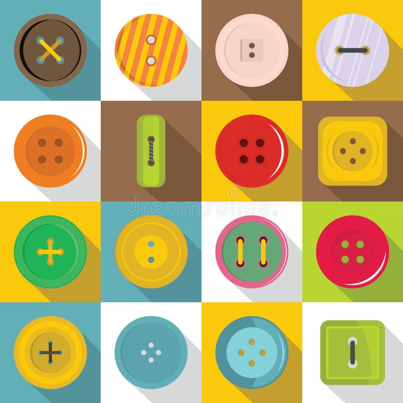 Clothes Button Icons Set, Flat Style Stock Vector - Illustration of ...