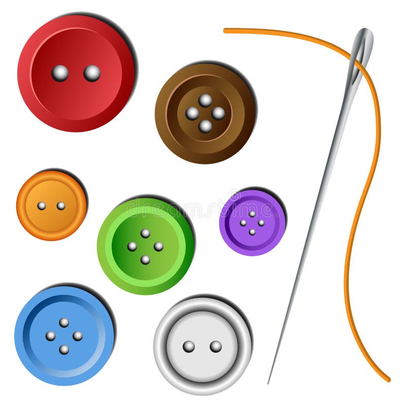 Clothes Button Set with Needle Stock Vector - Illustration of button ...
