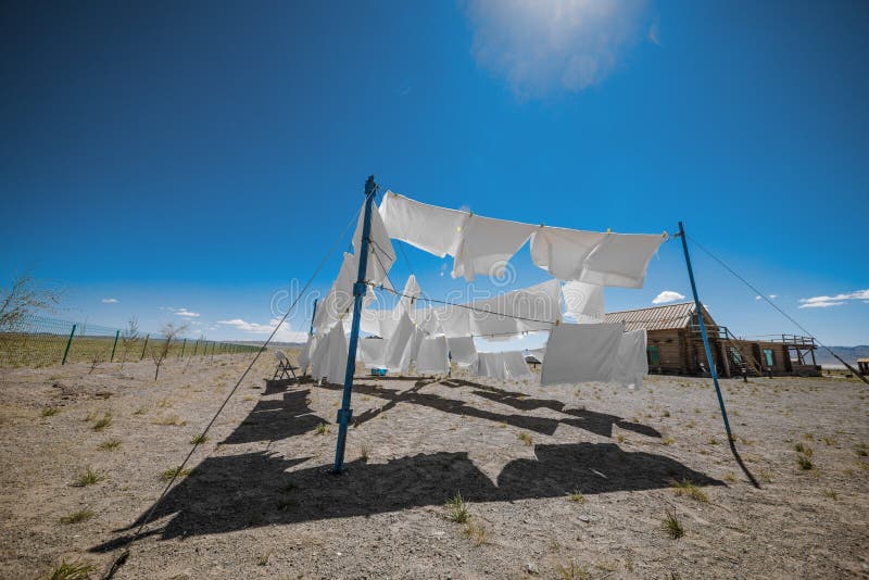 Clothes on Clotheslines in Field Stock Photo - Image of growing ...