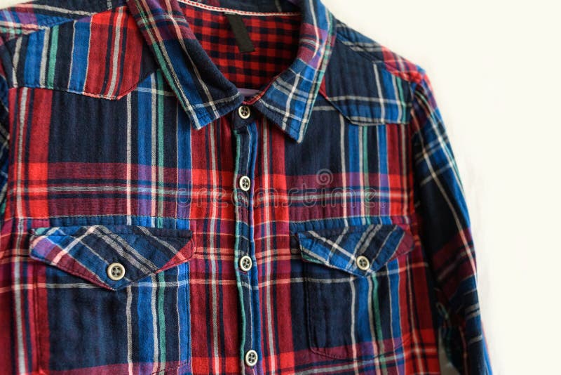 Clothes Concept. Details of Checkered Shirt on White Background Stock ...