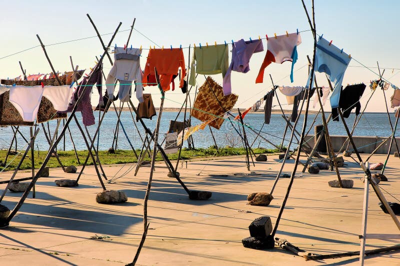 Clothes Drying on Clothesline Stock Image - Image of summer, purity ...