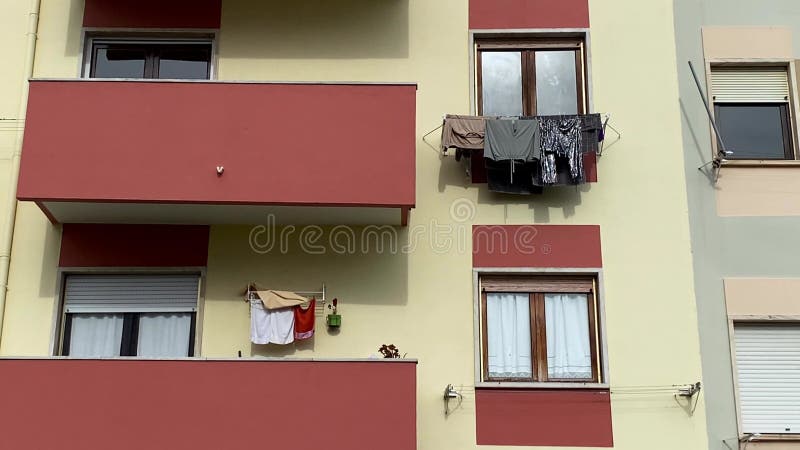 Clothes Drying on the Balcony of a Residential Building in the City ...