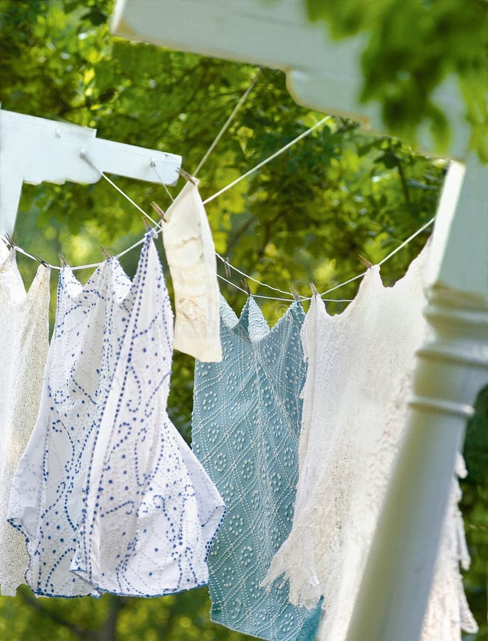 Clothes Drying on Clothesline Stock Image - Image of summer, purity ...