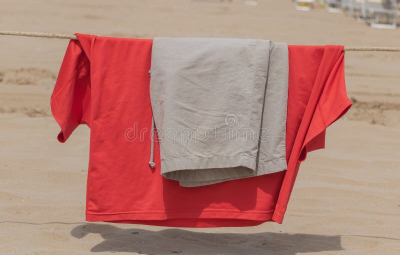 Clothes Drying on a Rope on a Sunny Day on the Beach Stock Image ...