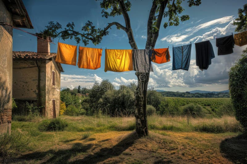 Clothes Drying on a Traditional Clothesline Stock Photo - Image of ...