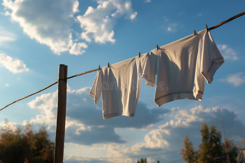 Clothes drying on a wire stock illustration. Illustration of housework ...